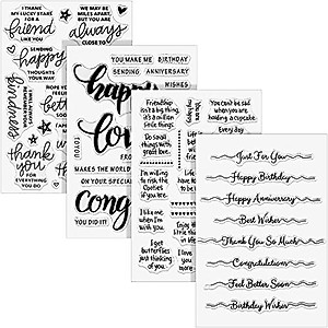 4 Sheets Words Clear Stamp Silicone Stamp Cards with Sentiments, Greeting Words Pattern for Thanksgiving Christmas Holiday Card Making and DIY Scrapbooking Journaling