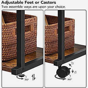HOOBRO Industrial Printer Stand with Charging Station, 3-Tier Printer Table, Rolling Printer Cart with Adjustable Shelf and Hook, Rustic Brown and Black BF28UPS01