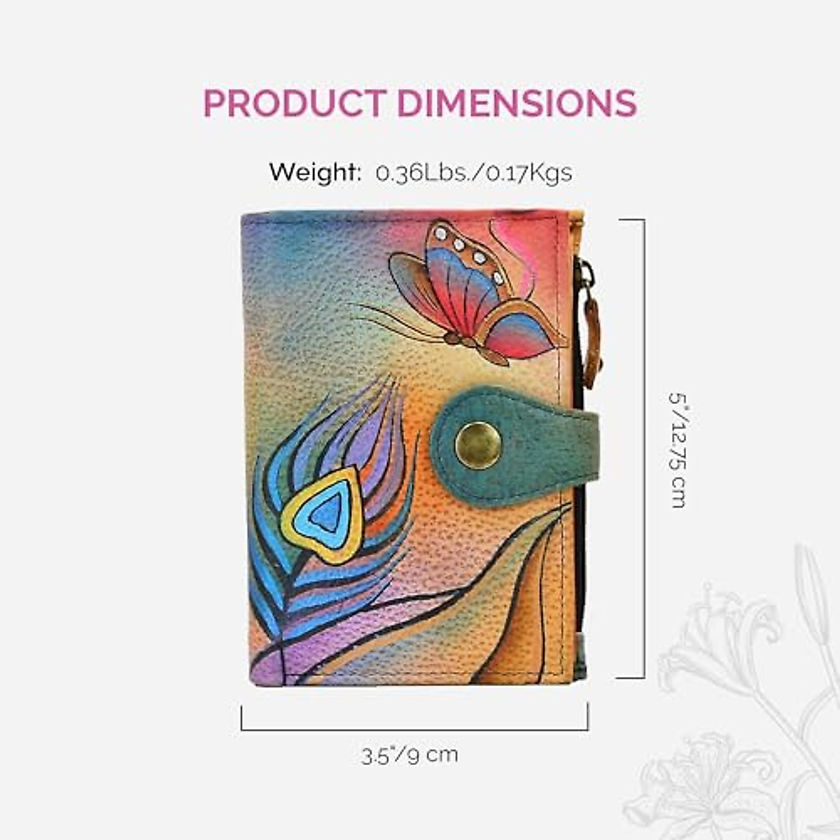 Anna by Anuschka Women's Hand Painted Genuine Leather Ladies Wallet - Rose Butterfly