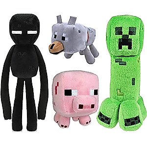 ZEVREVS 11 Inch Creeper, Baby Pig，Baby Wolf，Enderman Plush Toys（2023 New Plush） The Best Gift for Kids (4 Pack)