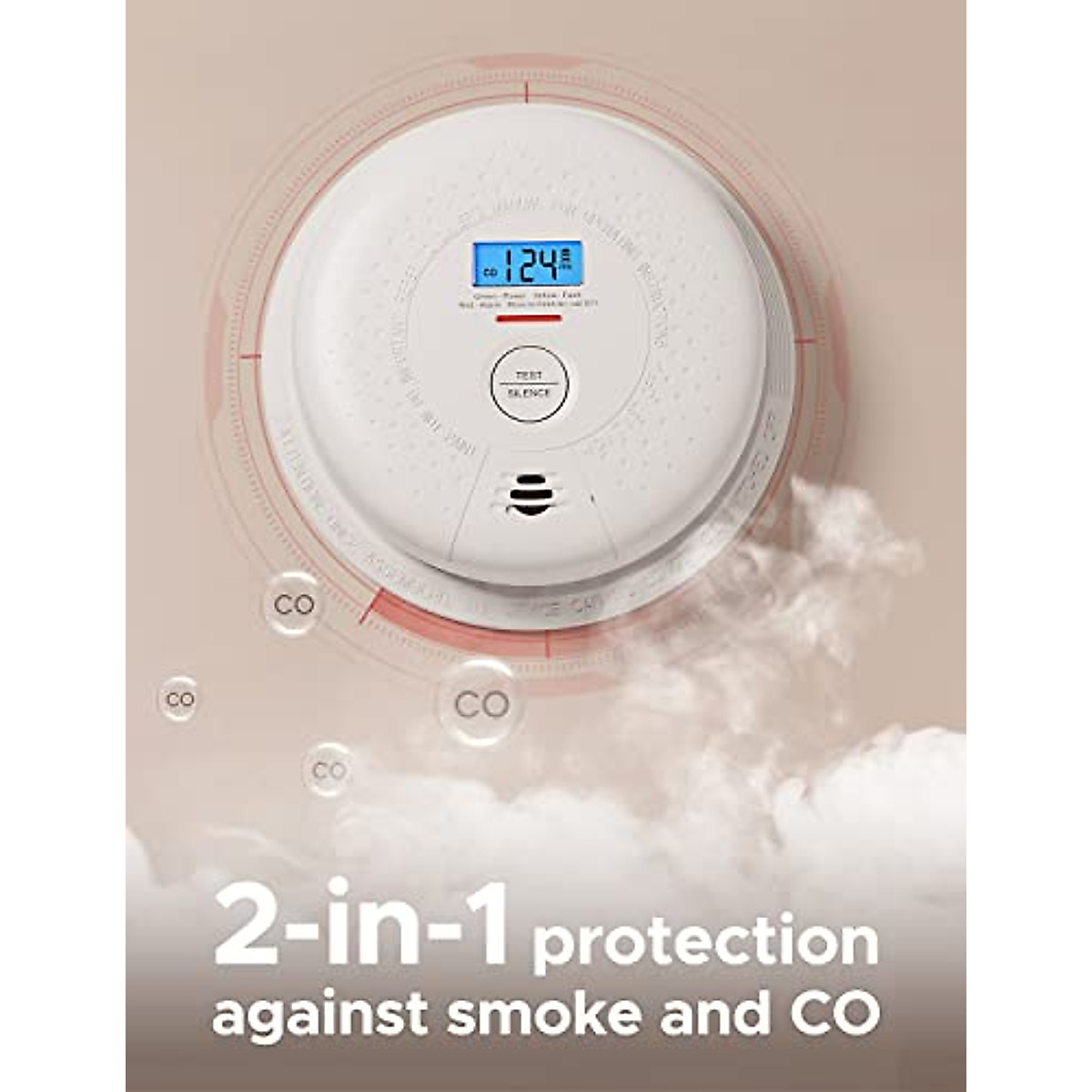 X-Sense Smoke and Carbon Monoxide Detector Combo, Wireless Interconnected Combination Smoke and Carbon Monoxide Detector with LCD Display & 10-Year Battery, RF Interconnected Model, 1-Pack