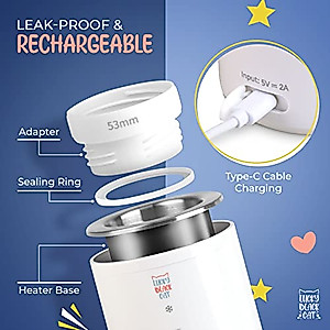 Portable Bottle Warmer for Travel by Lucky Black Cat, Travel Bottle Warmer with 6 Adapters, 4 Minutes Fast Heating Portable Bottle Warmer for Breastmilk, 4 Temperature Settings, Cordless Bottle Warmer