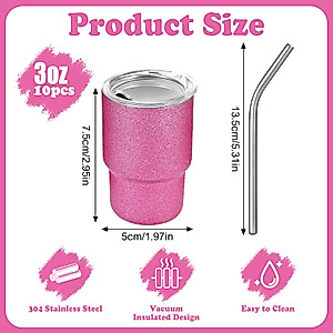 Needbrock 10 Pcs Mini Tumbler Shot Glass with Straw, 3oz Sublimation Shot Glass Tumblers Set Stainless Steel Double Wall Vacuum Insulated Shot Glasses Cups for Cocktail Coffee Whiskey Beer