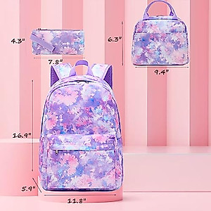 Jumpopack Backpack for Girls School Backpack for Girls Backpack for Elementary Middle School Bag for Kids Bookbag Teen Girls Backpack with Lunch Box (Tie Dye Purple)