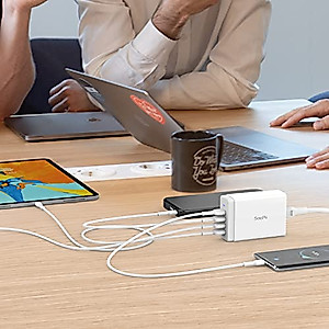 SooPii 40W USB Charging Station,4 Port USB Charger Station with One Port QC 3.0 for Multiple Devices,4 Mixed Charging Cables Included,Compatible with iPhone 14,IPad,Samsung Galaxy,Note,LG and More