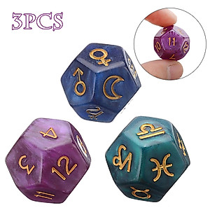3pcs Astrology Dice, 12-Sided Astrology Zodiac Signs Dice, Multi-Sided Acrylic Pearl Astrological Dice, Creative Multi Sided Dice for Constellation Divination Accessory