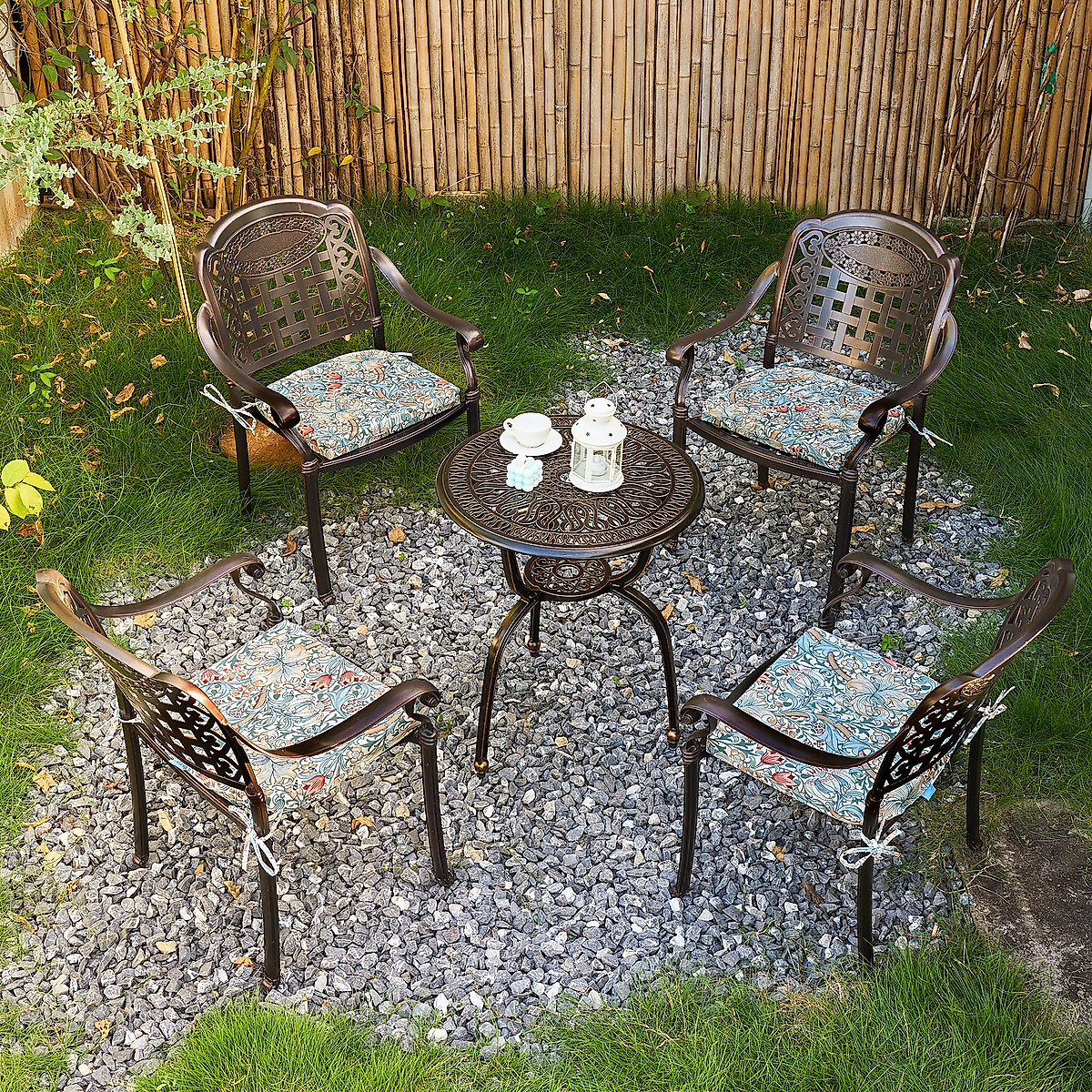 ARTPLAN Bright Floral Outdoor/Indoor Seat Cushions Set of 4,17"x16"x2" Patio ChairPad with Ties,Foam Fill,Square Round Corner Weather, Fade Resistant and Replacement,Pattern