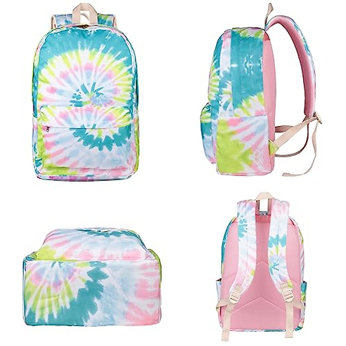 Airyard Girls Backpack, Kids Backpack for School Lightweight School Backpack for Teen Girls Bookbag Set with Lunch Box (Tie-Dye Colorful)