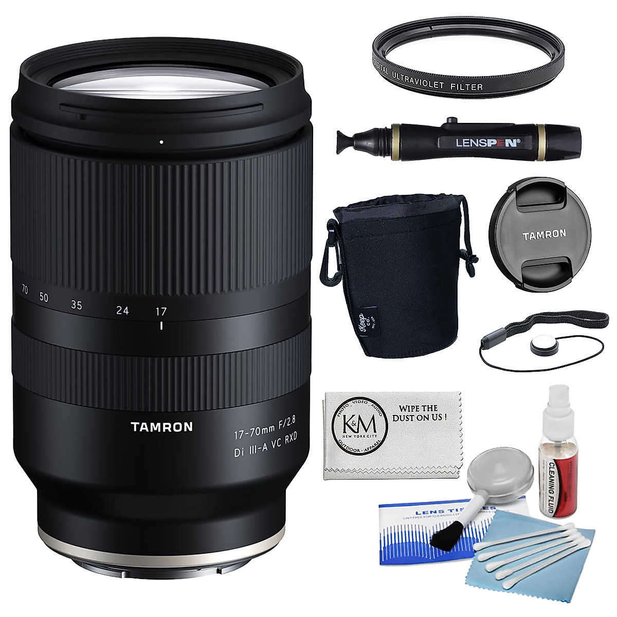 Tamron 17-70mm f/2.8 Di III-A VC RXD Lens for Sony E Bundled with 67mm UV Filter + Lens Pouch + 5-Piece Camera Cleaning Kit + Cleaning Lens Pen + Lens Cap Keeper + Microfiber Cleaning Cloth (7 Items)