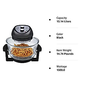 Big Boss 16Qt Large Air Fryer Oven – Extra Large Halogen Oven Cooker with 50+ Air Fryers Recipe Book for Quick + Easy Meals for Entire Family, AirFryer Oven Makes Healthier Crispy Foods – Black