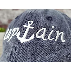 Captain & First Mate Anchor Hats for Couples, Navy Blue Embroidered Matching Boating Baseball Caps, Sailing Gift