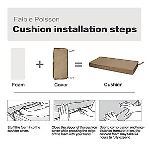 Faible Poisson Outdoor Bench Cushion, 60 x 18 Inch Waterproof Porch Swing Cushions Garden Patio Furniture Cushions with Handle and Anti-Slip Straps for Indoor Backyard Seat Pads, Coffee