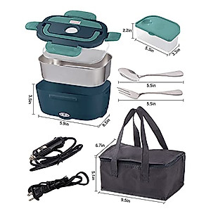 Electric Lunch Box,Portable Box Food Heater, Electric Lunch Box Food Heater,For Car/Truck Work 12v/24v/110v/60w,Stainless Steel Container Fork & Spoon And Bag