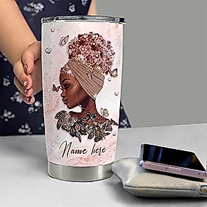 SANDJEST Personalized Black Queen Tumbler Faith Black Women Bible 20oz 30oz Tumblers with Lid Gift for African American Afro Black Girl Encouragement Birthday Women Day