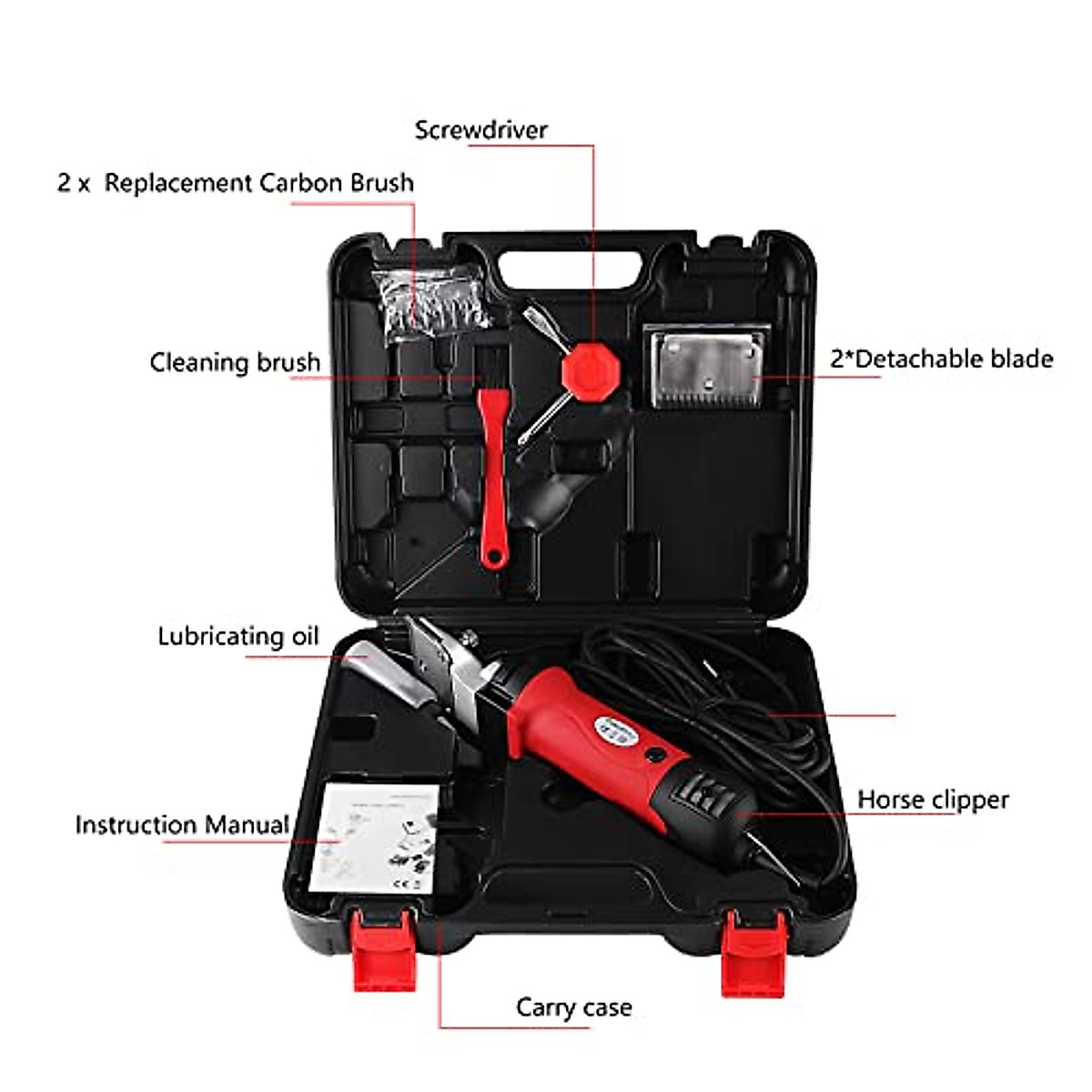 DUCKBOY Horse Clipper 380W Professional Heavy Duty Horse Grooming Kit Electric Animal Grooming Clipper Trimmer Remover for Horses, Equine, Cattle, Pony and Large Thick Coat Animals