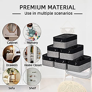 HNZIGE Storage Baskets for Storage Fabric Small Organizer Bins for Shelves,Collapsible Linen Baskets with Cloth Handles for Organizing Closet Nursery Home Shelves,Toy(Black&Gray,11.8" x 7.8" x 5.1")