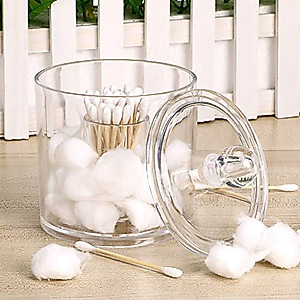 Hipiwe Cotton Ball and Swab Organizer with Lid Apothecary Acrylic Jar Makeup Cotton Organizer Bathroom Storage Canister Jar for Cotton Rounds Pads Q-tips Holder