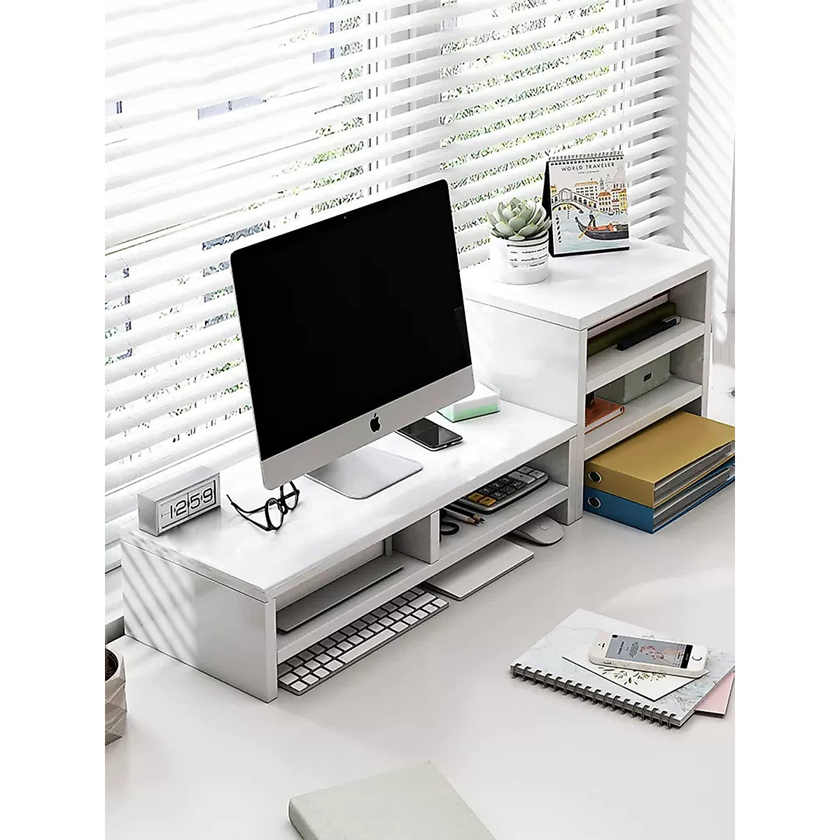 LITAITAI Monitor stand riser, Monitor Riser, three-tier shelf, large-capacity storage, elegant pearl white, Computer Monitor Stand, suitable for many occasions.