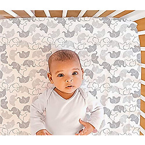 The Peanutshell Fitted Crib Sheet Set for Baby Boys or Girls, Grey Elephants and Stripes, Unisex 2 Pack Set