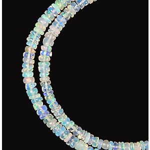 Myhealingworld Natural White Base Ethiopian Opal Gemstone Beads 16 Inch Beaded Necklace with Additional 2 inch 92.5 Sterling Silver Extension. Bead Size Varies from 2mm to 5mm.