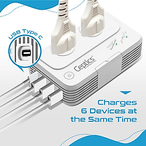 Ceptics 200 W Voltage Converter, Convert 220 V to 110V for Devices Like Curling Iron, Straightener, Chargers, Step Down World Power Plug - 4 USB PD 18W Fast Charging - EU/AU/UK/US Included