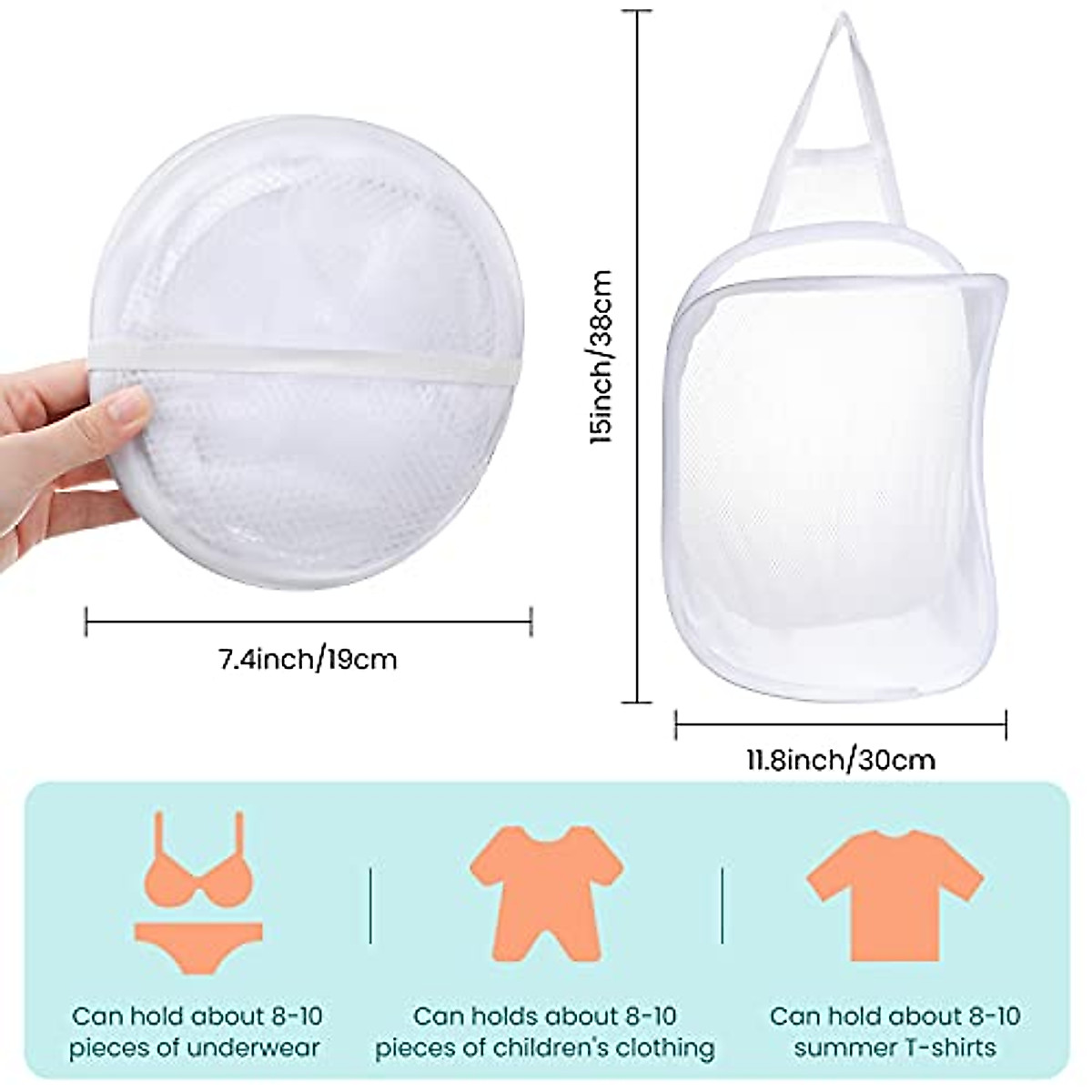 3 Pieces Hanging Laundry Hamper Laundry Bag to Hang Foldable Mesh Hamper Dirty Cloth Basket with Carry Handle Door Net Hampers for Store Cloth, Toy, Camping, Hotel Use