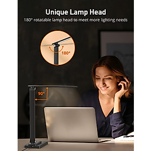sympa LED Desk Lamp, Desk Lamp with Wireless Charger, Dimmable Desk Light with 25 Light Modes, Study Lamp with Night Light, 60 Min Timer, 5S Delay, for Home Office