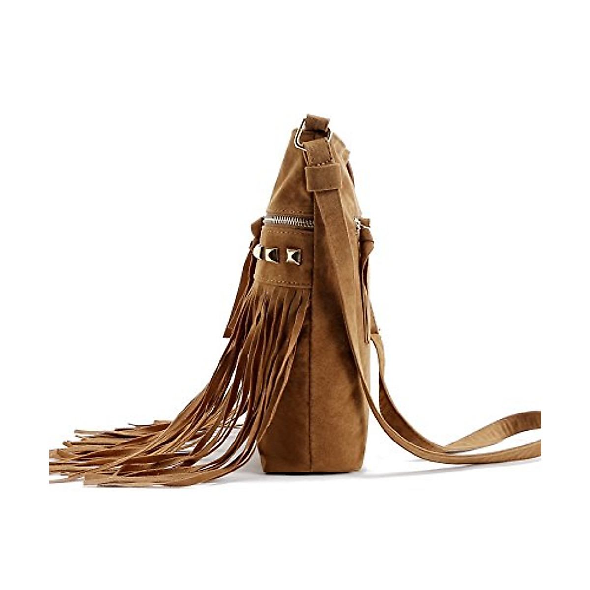 Women Hobo Fringe Crossbody Bag Vintage Small Bohemian Tassel Shoulder Bag Studded Faux Suede Western Hippie Boho Purse (Brown,One Size)