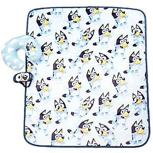 Jay Franco Bluey Kids Travel Set - 3 Piece Set Includes 40 x 50 Throw Blanket, Eye Mask, and Neck Pillow - Super Soft & Cozy Travel Accessories