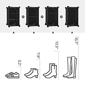 SONGMICS Shoe Rack, Interlocking Storage Organizer Unit, 20-Slot Rectangular Cube Storage with Hooks, Adjustable Shelves, Modular Cabinet, for Closet Entryway Hallway, Black ULPC504B01