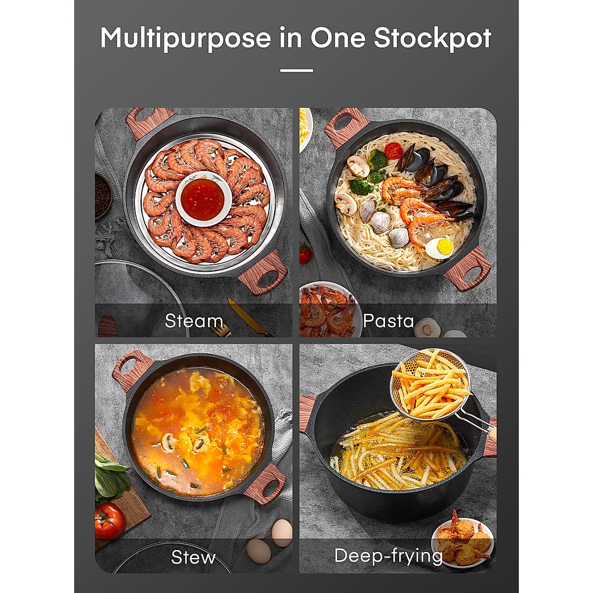 D.Perlla Stock Pot 6-Quart With Glass Lid, Nonstick Granite Aluminum Soup Pot, PFOA free, Dishwasher Safe and Oven Safe Cooking Pot, Induction Pot Compatible with all Stoves, Large Capacity for Stock