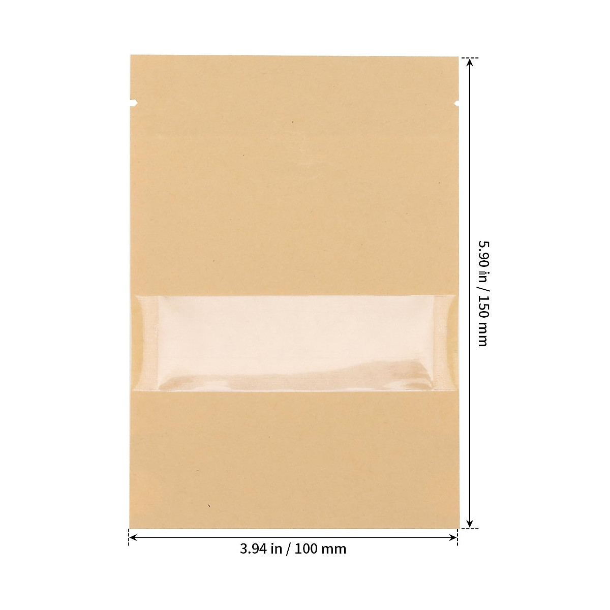 SHEUTSAN 200 Pack 4 x 6 Inch Kraft Zip Lock Pouch with Window, Brown Stand Up Pouches Bags, Resealable Bag for Dry Food, Snack