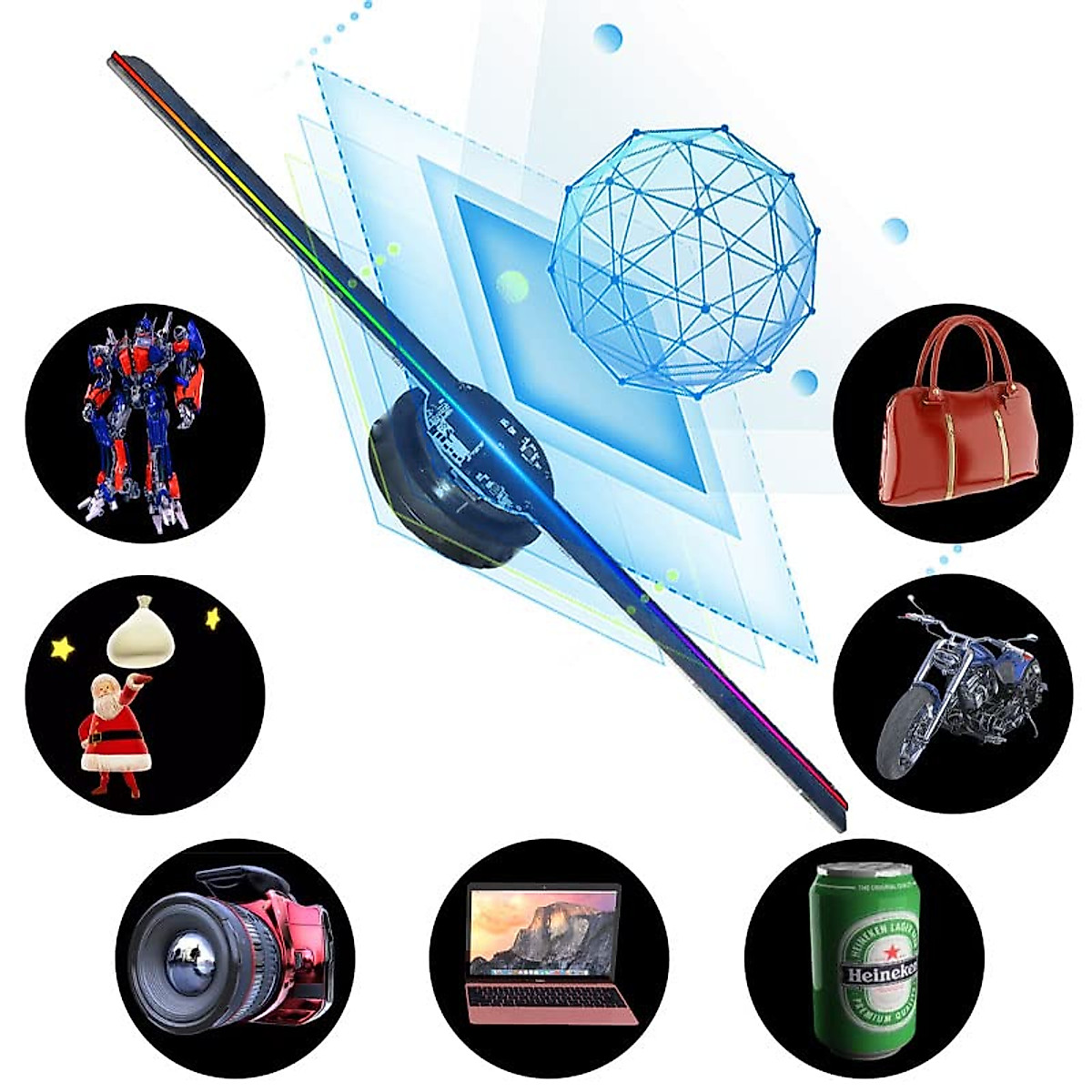 3D Hologram Fan WiFi Projector Hologram Fan 16.5“ Display App/Pc WiFi Real-Time Projection, Tabletop Holographic LED Ceiling Skylight Night Light for Halloween, Shop, Bar, Party Advertising Display