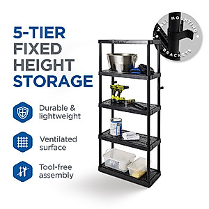 Gracious Living 5 Shelf Fixed Height Ventilated Medium Duty Storage Unit Organizer System for Home, Garage, Basement, and Laundry, Black (2 Pack)