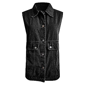 Gerichy Workout Tops for Women, Denim Shirts for Women Trendy, Fall Clothes for Women 2023 Trendy, Women's Oversized Denim Jacket Sleeveless Denim Shirt with Pockets Casual Jacket