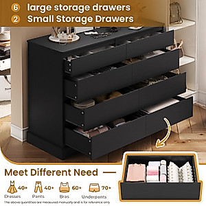 EPHEX 8 Drawers Bedroom Dresser, Modern Large Double Dressers for Bedroom, Black Storage Organizer Chest of Drawers for Living Room, Entryway, Dimensions 51.6''L x 15.7''D x 37.7''H