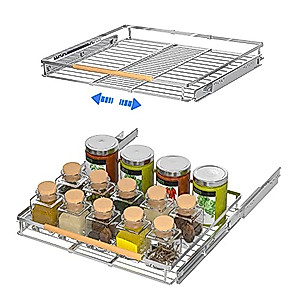 Redrubbit 2 Pack Expandable Pull Out Drawers Cabinet Shelf Organizer, Heavy Steel Metal Wire Slide Out Kitchen Pantry Organizer Storage Shelf, Adjustable Width 16.3~26.3"x17.3" D