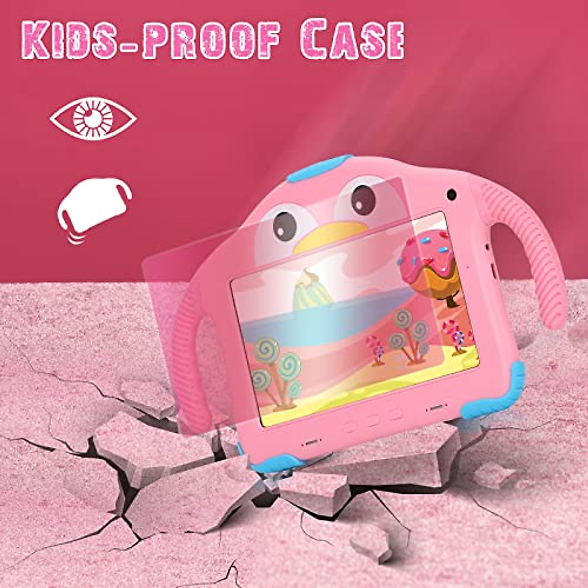 Toddler Tablet for Kids 7 inch Kids Tablet with Case Kids Learning Tablet with WiFi Dual Camera Bluetooth 32GB Parental Control Youtube Netflix Shockproof Case Children Tablet for Baby Boy Girl (Pink)