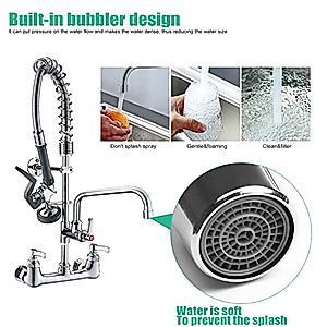 IMLEZON Commercial Wall Mount Kitchen Sink Faucets Brass Constructed Polished Chrome Pre-Rinse Device 25" Height 8" Center with Coilded Spring Pull Down Sprayer and 12" Add-on Spout