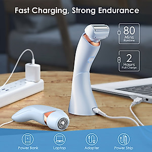 SEABIRD Womens Electric Razor, 2 in 1 Electric Shavers for Women, Portable Electric Lady Bikini Trimmer, Rechargeable Hair Removal Kit for Face Body Leg Bikini Underarm Arm, Blue