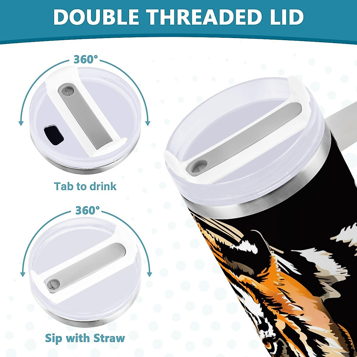 ALAZA Tiger Swooping Howling 40 oz Tumbler Stainless Steel Water Bottle Vacuum Insulated Cup with Straw Lid & Handle For Travel Car Cup Holder