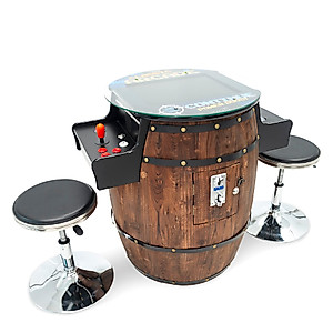 Creative Arcades Full Size Commercial Grade Wine Barrel Style Pub Arcade Machine | 2 Player | 412 Games | 19" LCD Screen | Round Glass Top | 2 Sanwa Joysticks | 2 Stools Included | 3 Year Warranty