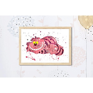 Cheshire Cat Prints, Alice in Wonderland Watercolor, Nursery Wall Poster, Holiday Gift, Kids and Children Artworks, Digital Illustration Art