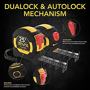 LEXIVON [2-Pack] 25Ft/7.5m Tape Measure, DuaLock & AutoLock | 1-Inch Wide Blade with Nylon Coating, Matt Finish White & Yellow Dual Sided Rule Print | Ft/Inch/Fractions/Metric (LX-204)