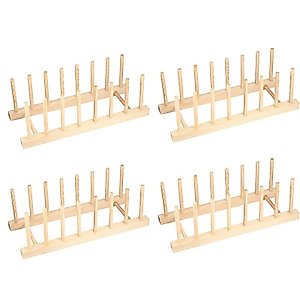 MUNTICO Bamboo Wood Dish Rack for Kitchen Cabinet, Dishes, Books, Wine Glass, Chopping Board Holder, Dish Drainer for Kitchen, Counter (Pack of 4)