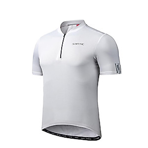 Santic Men's Cycling Jersey Short Sleeve with 3 Rear Pockets Half Zip Breathable Moisture Wicking Quick Dry Biking Shirts