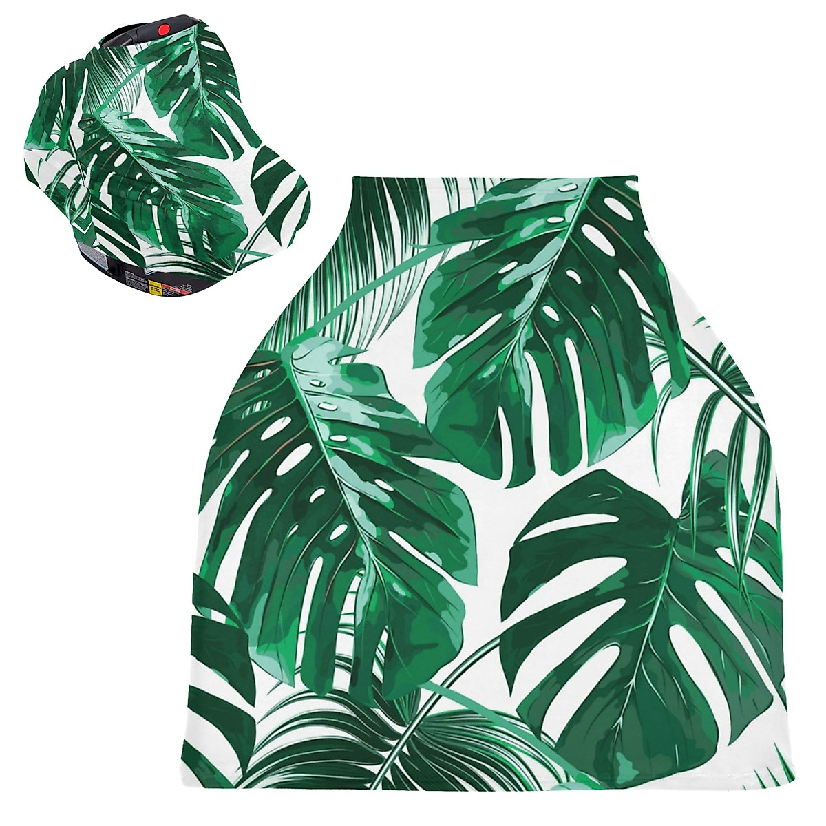 YYZZH Palm Leaf Tropical Jungle Monstera Leaves Floral Pattern Print Stretchy Baby Car Seat Cover Infant Canopy Nursing Covers Breastfeeding Cover Breathable Windproof Winter Scarf for Boys Girls