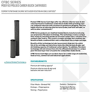 Pentair Pentek CFBC-10 Carbon Water Filter, 10-Inch, Under Sink Modified Molded Fibredyne Carbon Block Replacement Cartridge, 10" x 2.5", 0.5 Micron