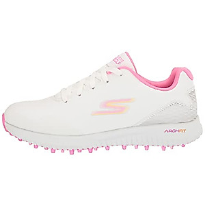 Skechers Women's Go Max Arch Fit Spikeless Golf Shoe Sneaker, White/Pink Waterproof, 6.5
