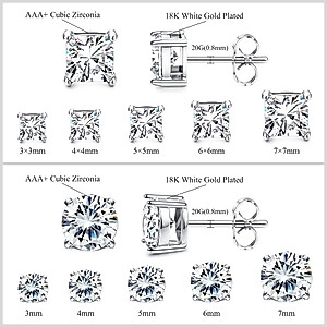 LOYALLOOK 12 Pairs 20G Stainless Steel Ear Stud Piercing Cubic Zirconia Barbell Stud Earring Set Screw Flat Back Earrings for Women (10Pairs Style4)